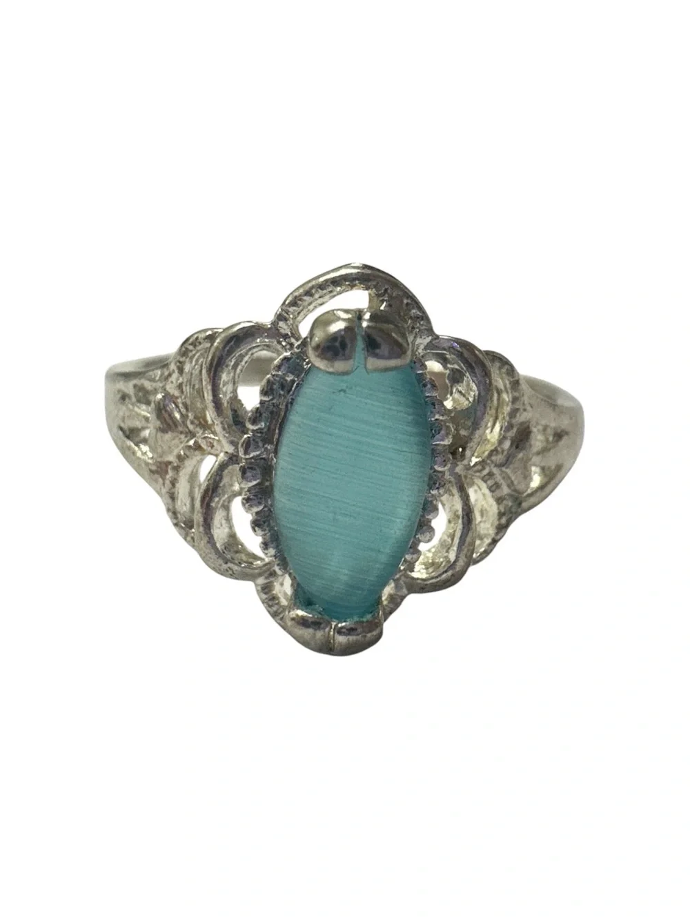 Jewelry | Silver Filigree Ring With Teal Cats Eye Stone | Poshmark